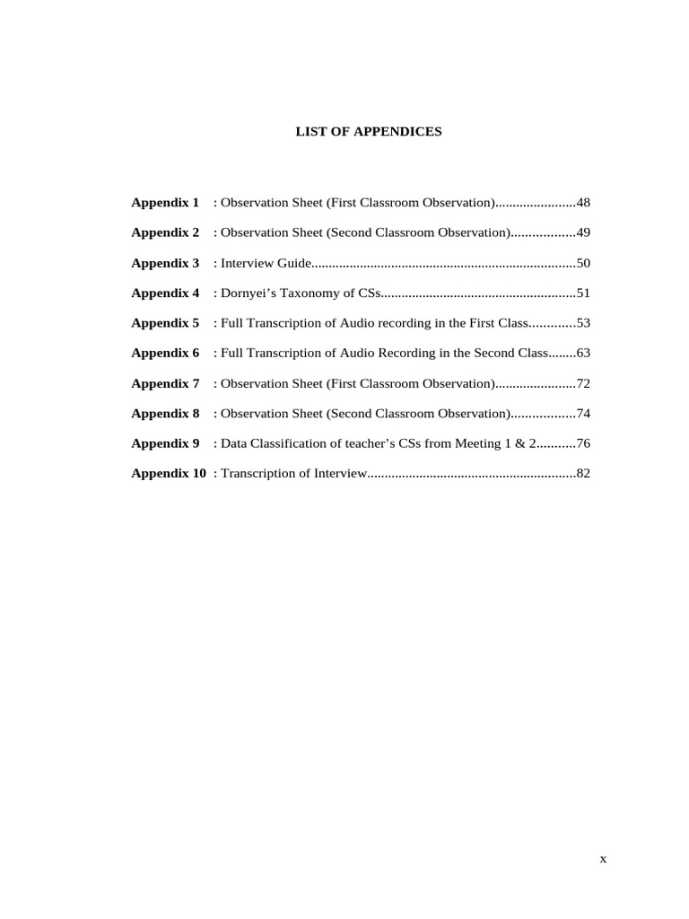 List of Appendices | PDF