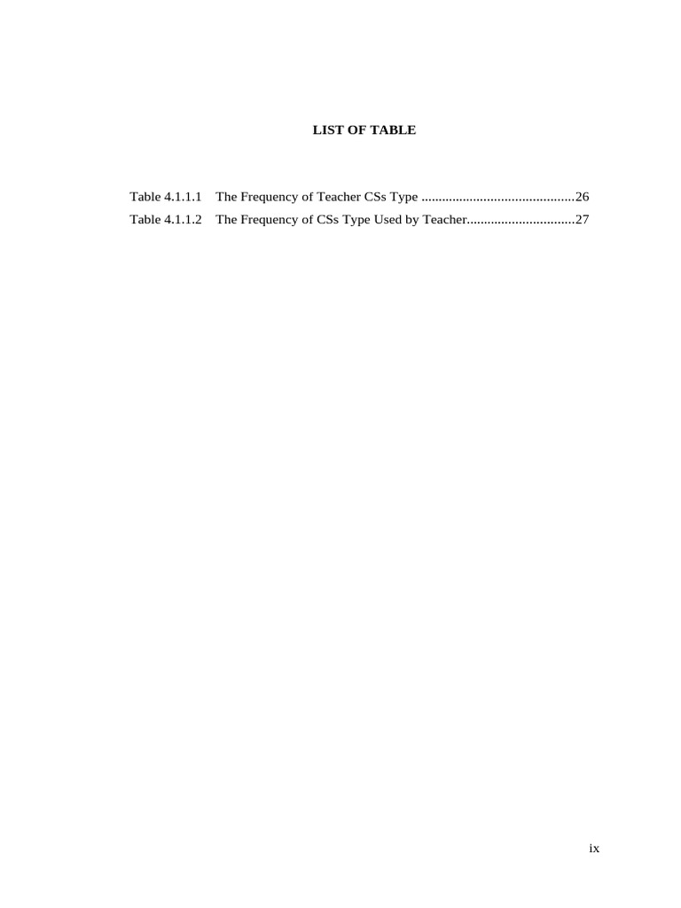 List of Table | PDF
