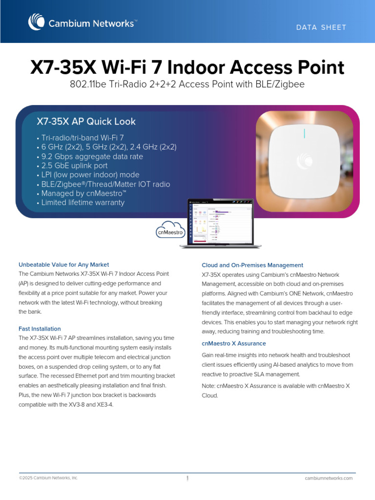Cambium Networks Data Sheet WiFi-7 X7-35X AP | PDF | Ip Address | Ieee ...