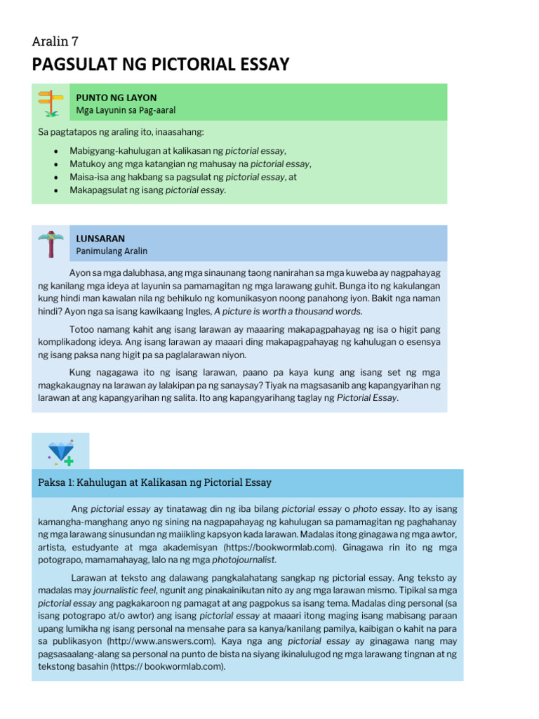 Aralin 7 Pagsulat NG Pictorial Essay | PDF