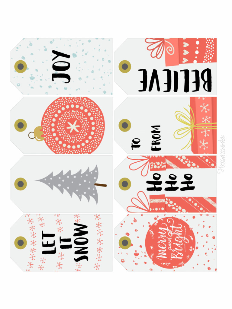 Printable Christmas Tags Red Grey Ornaments | PDF