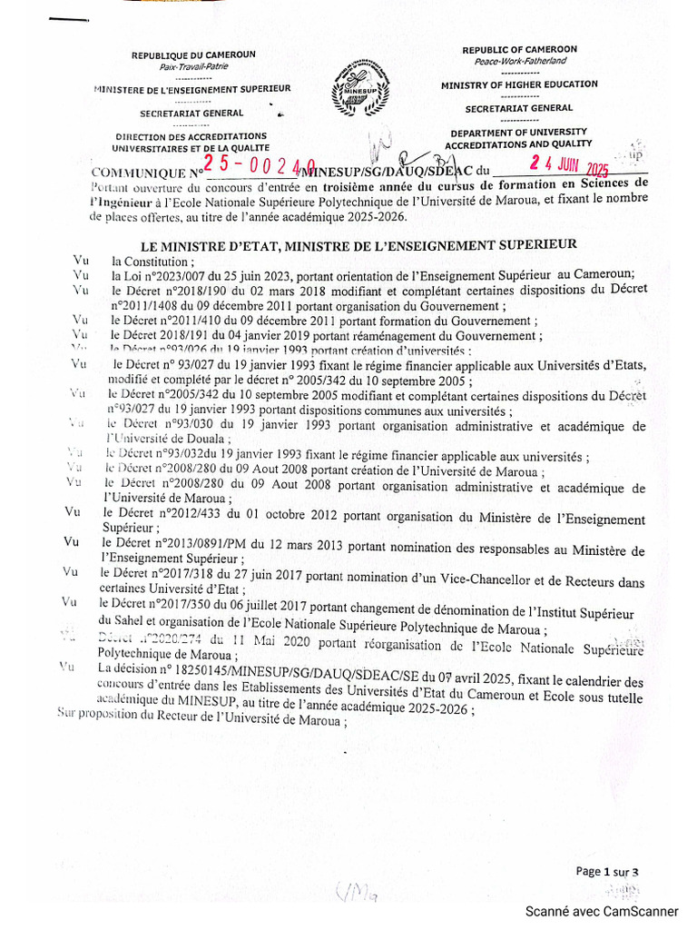 Concours ENSPM 3eme Annèe Cursus de Formation en Sciences de L ...