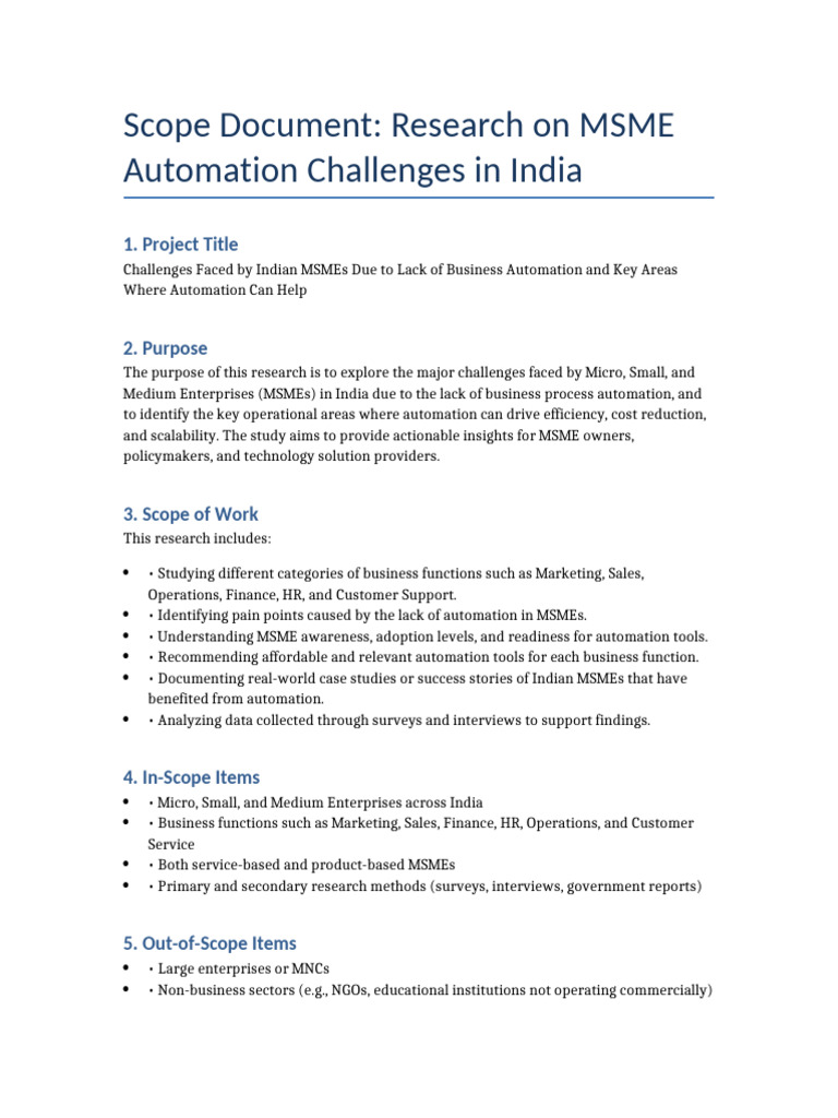 MSME Research Scope Document | PDF
