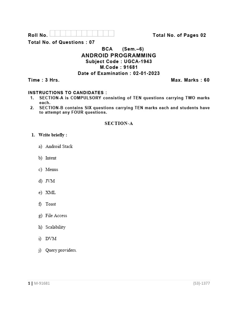 Android Programming Exam Paper | PDF