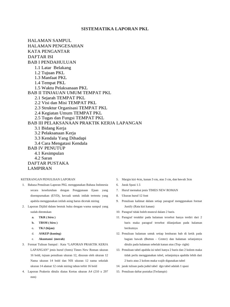 Sistematika Laporan PKL | PDF