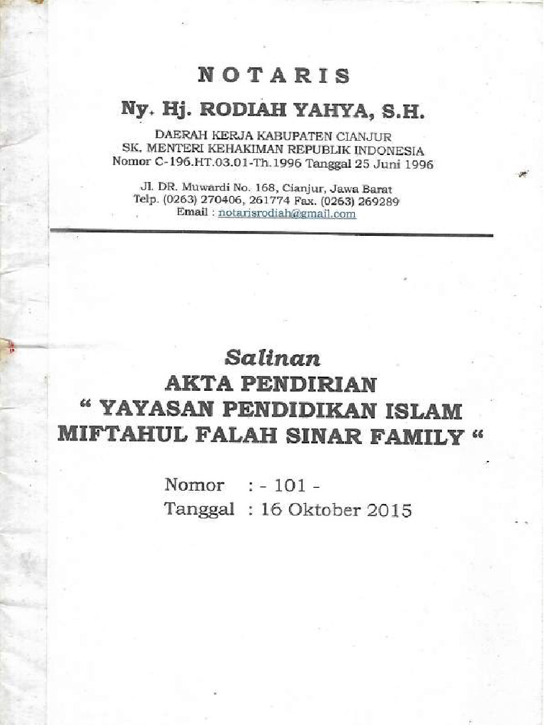Akte Notaris Yayasan | PDF
