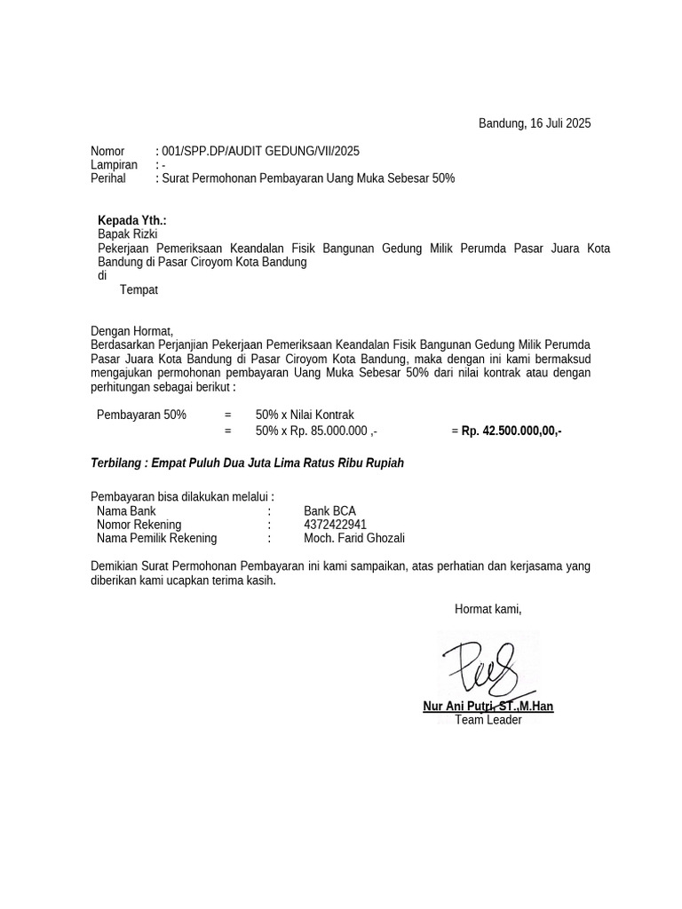 Permohonan Uang Muka 50% Audit Gedung | PDF
