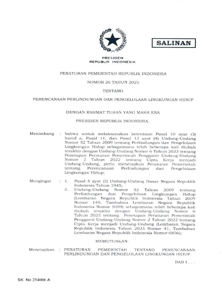PP 26 2025 Tentang PPLH | PDF