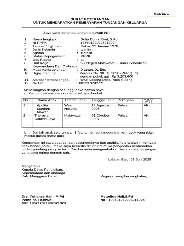 Surat Model C - Metodius Nali | PDF