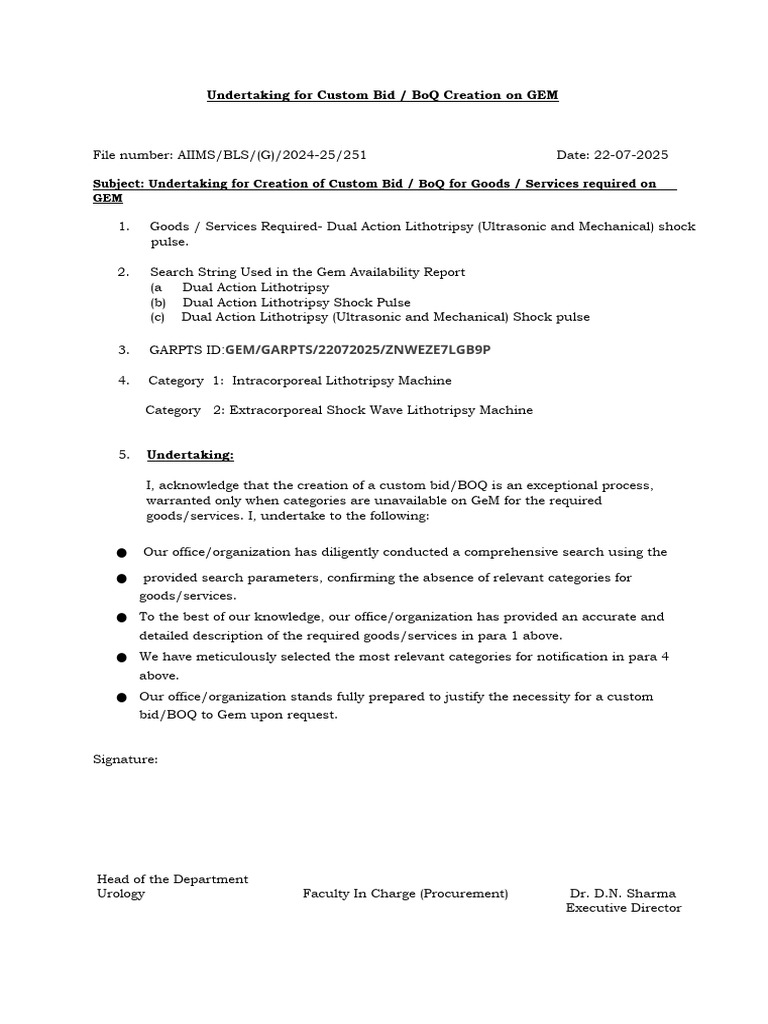 Undertaking For Custom Bid | PDF