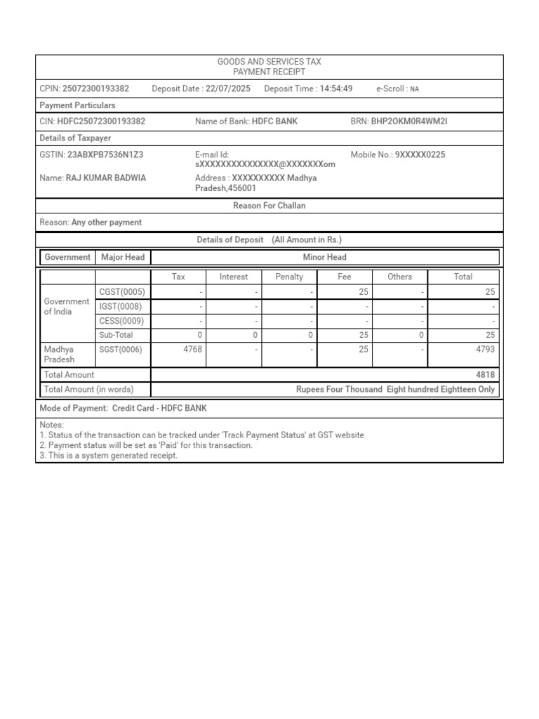 GST Challan Receipt 2 | PDF