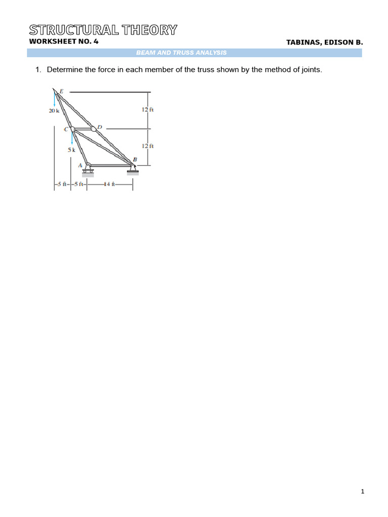 Structural Theory Worksheet(4) | PDF | Truss | Chess Theory