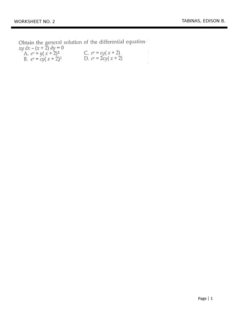 Differential Equations Worksheet | PDF