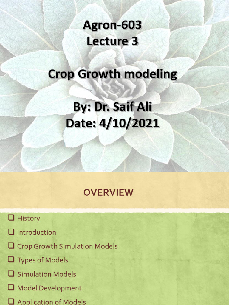 8 Lecture 9, Crop Modeling | PDF | Simulation | System