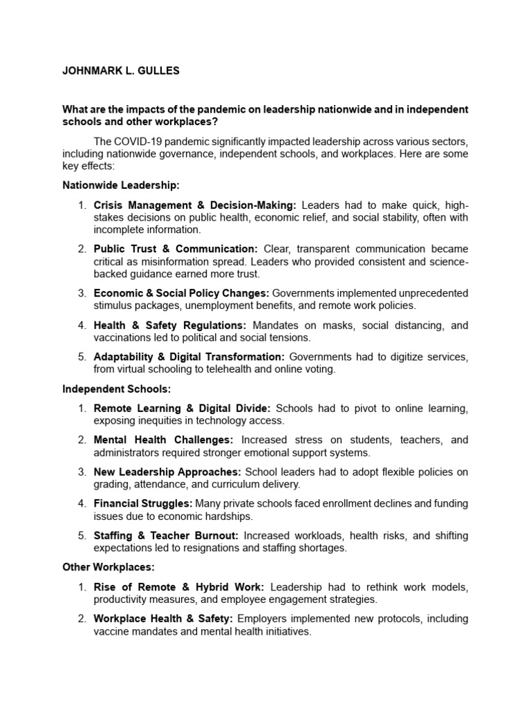 Pandemic's Impact on Leadership Strategies | PDF | Leadership ...