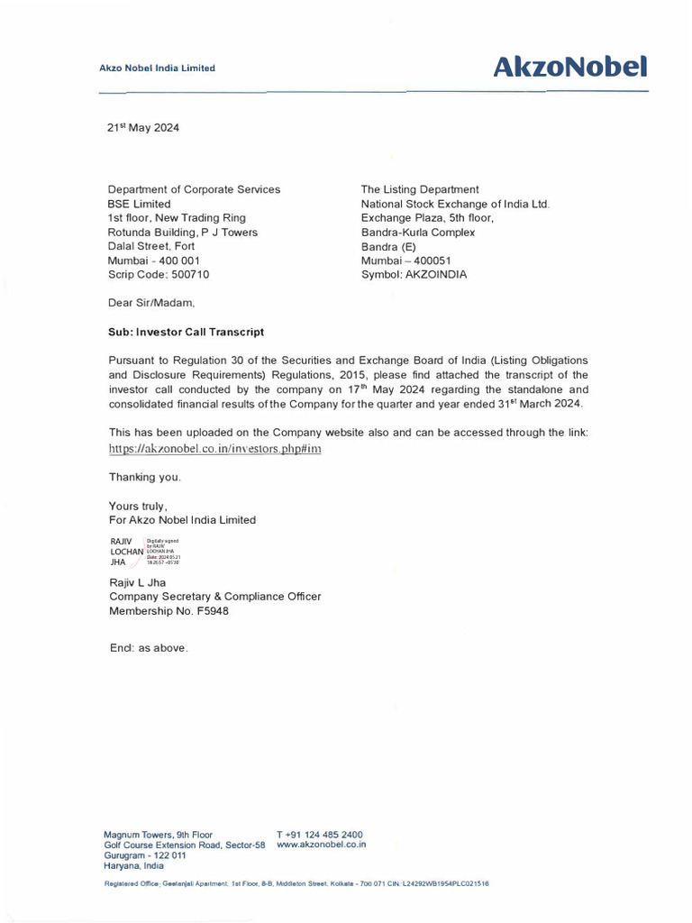 Akzo Nobel Concall | PDF