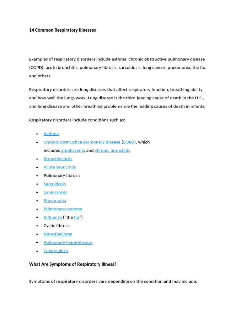 Common Respiratory Illnesses Overview | PDF | Respiratory Diseases ...