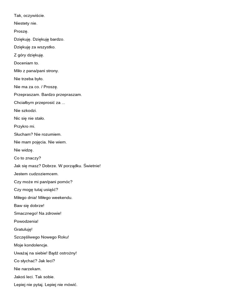 Zakladni Polske Fraze | PDF