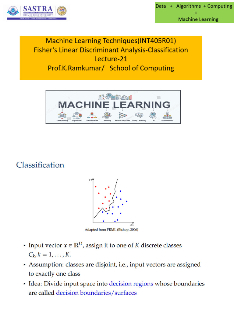 21.fisher's Linear Discriminant Analysis-Classification | PDF