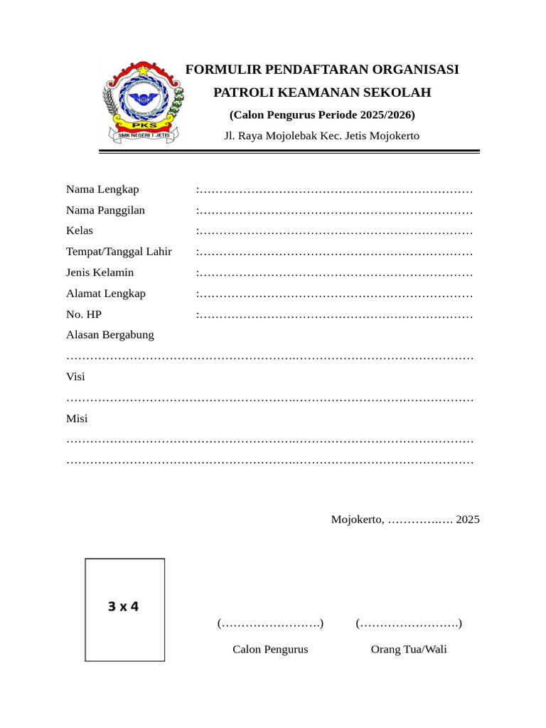 Formulir Pendaftaran Organisasi | PDF