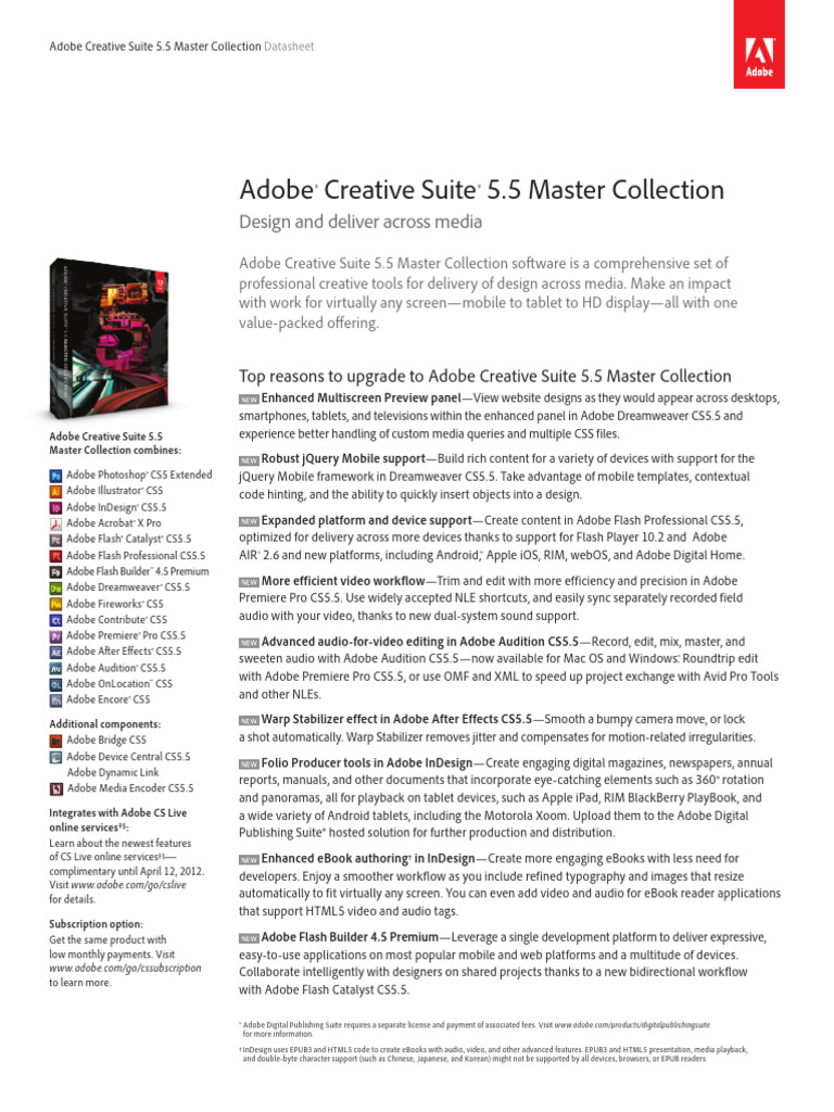 Adobe Creative Suite 5.5 Overview | PDF | Adobe Creative Suite ...