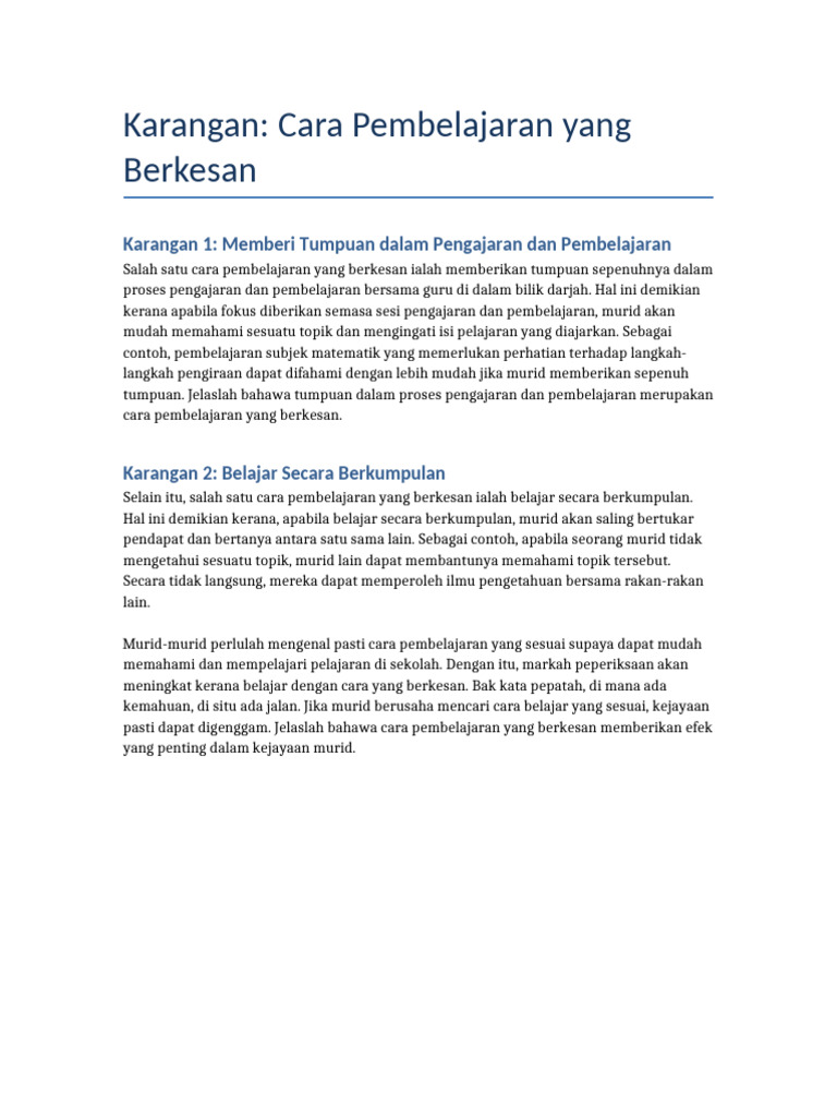 Cara Pembelajaran Berkesan untuk Murid | PDF