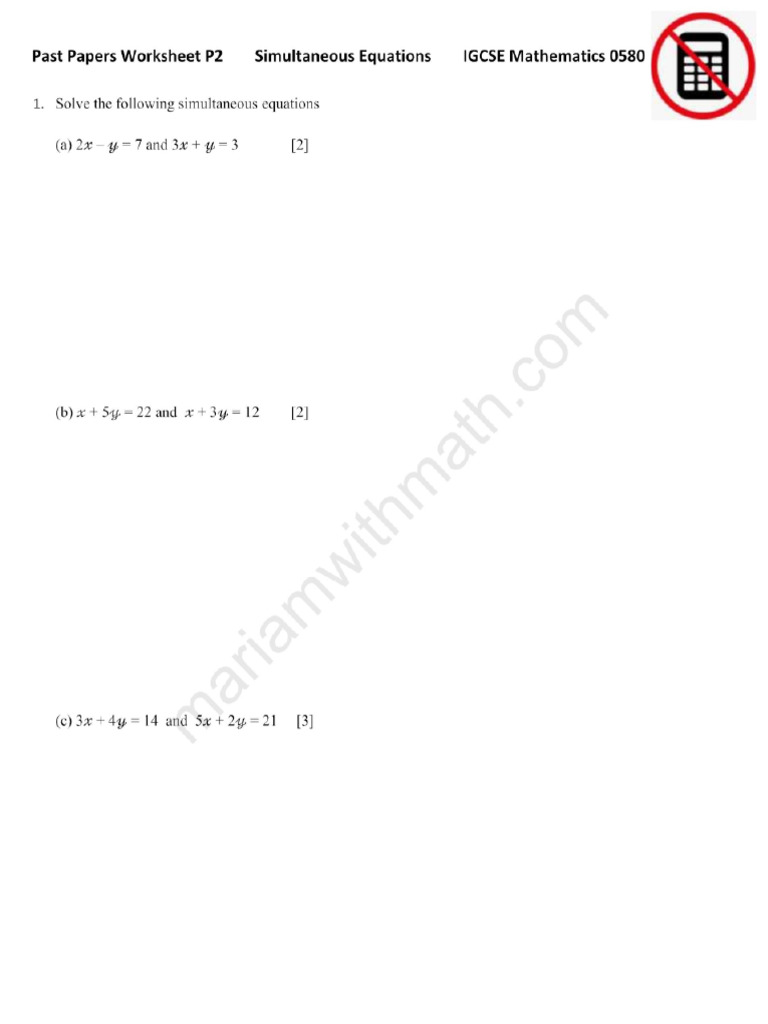 14 (G) Algebra (Simultaneous Equations) P2 | PDF