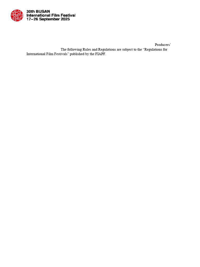 BUSAN FİLM 2025 - Official - Submission - Rules - and - Regulations - Eng | PDF