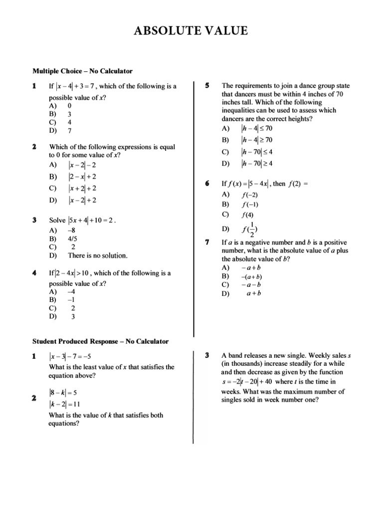 Math Tutorial 03 - Homework Absolute Value | PDF | Mathematics