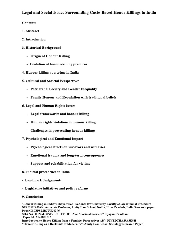 Caste and Honor Killings in Tamil Nadu | PDF | Psychological Trauma ...
