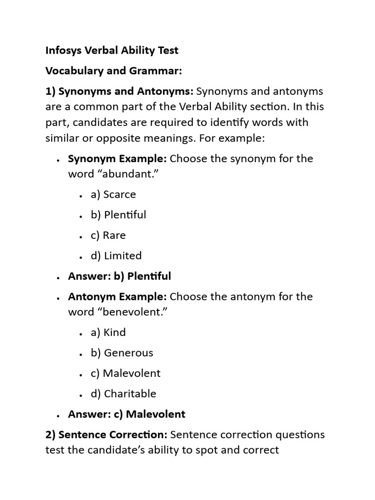 Infosys Verbal Ability Test | PDF | Area | Ratio
