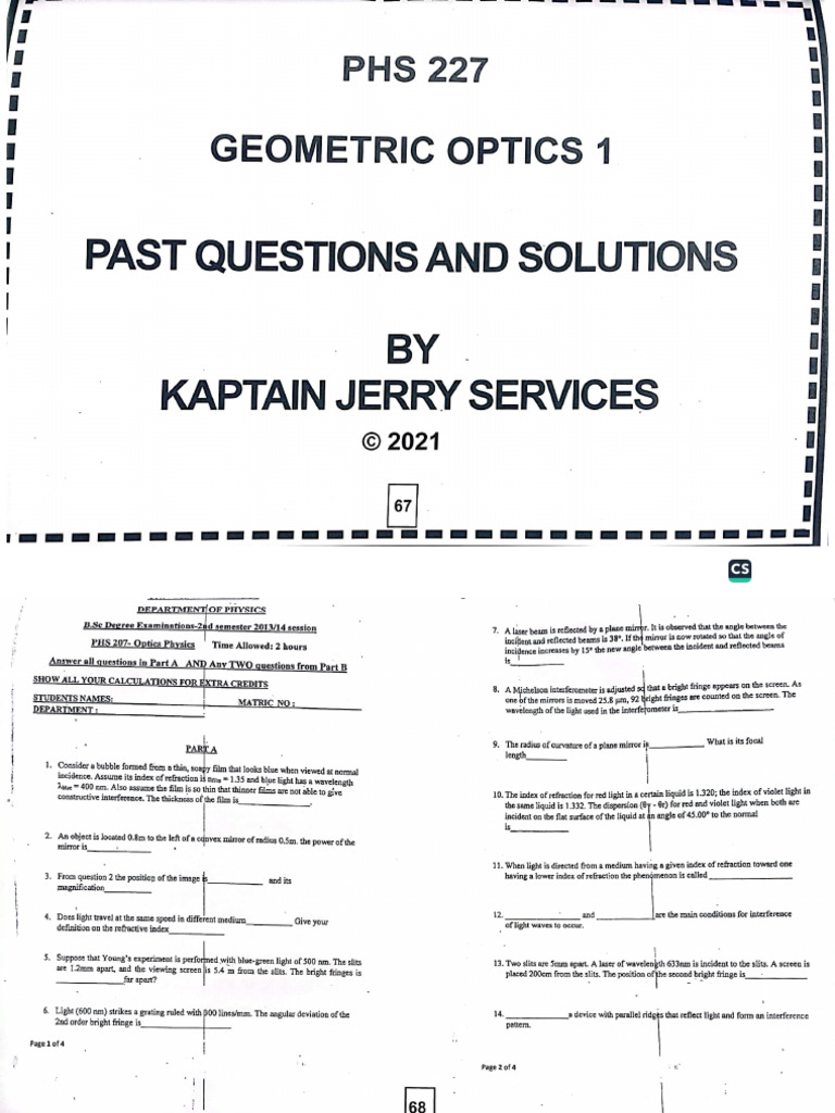 PHS 227 Geometric Optics 1 PQ | PDF