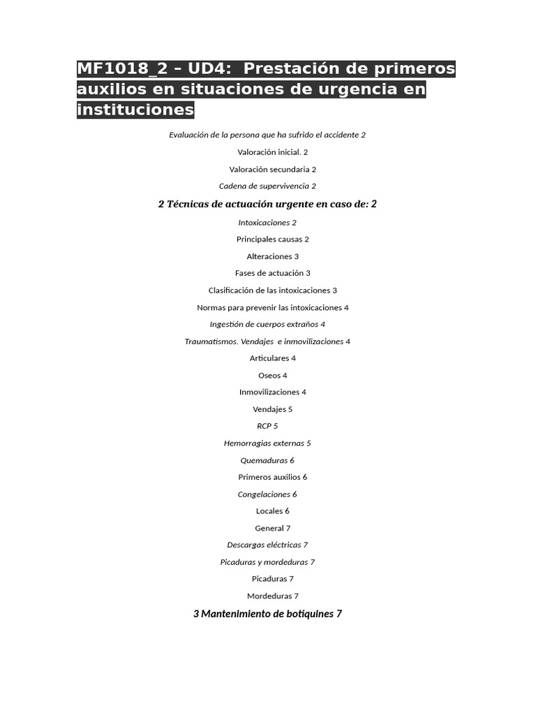 Resumen MF1018 E3 UD4 | PDF | Herida | Primeros auxilios