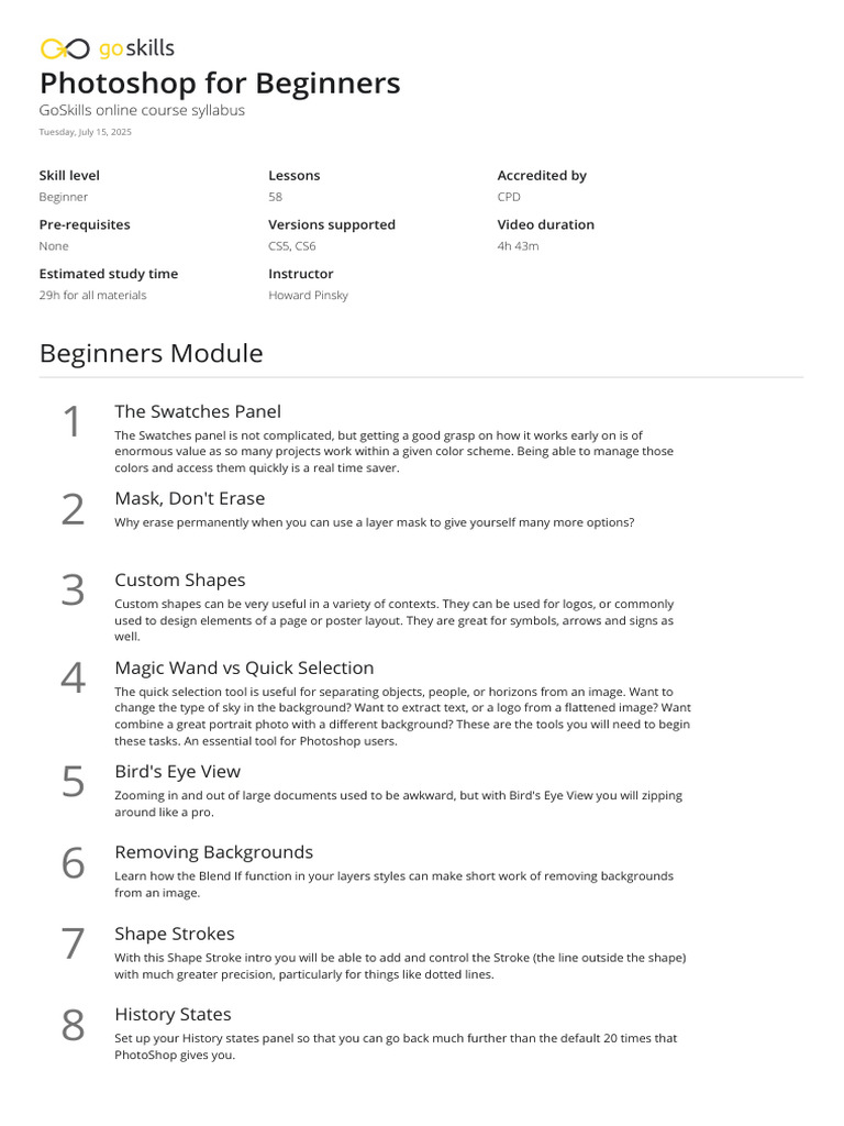 Photoshop Course Syllabus for Beginners | PDF | Adobe Photoshop | Image ...