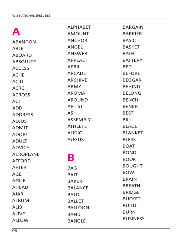 Spell Bee Word Bank Level 2 | PDF