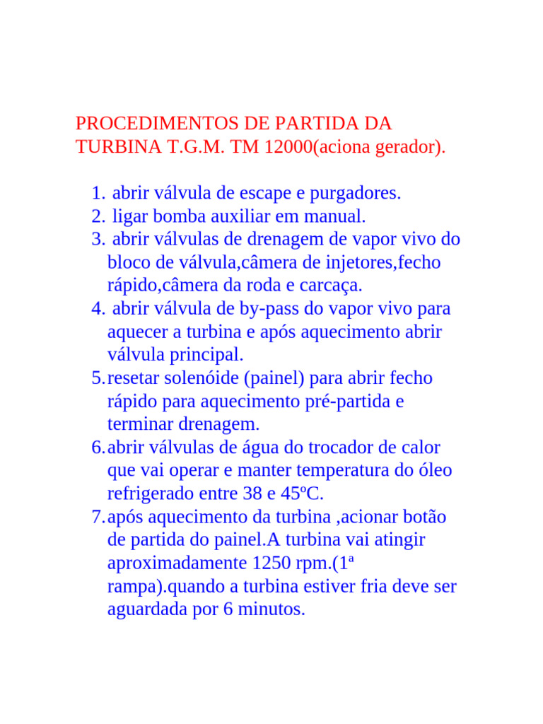 Procedimento de Partida TM 12000 | PDF