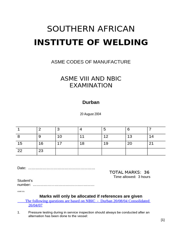 Week One ASME VIII & NBIC Consolidated No Answers | PDF | Welding ...