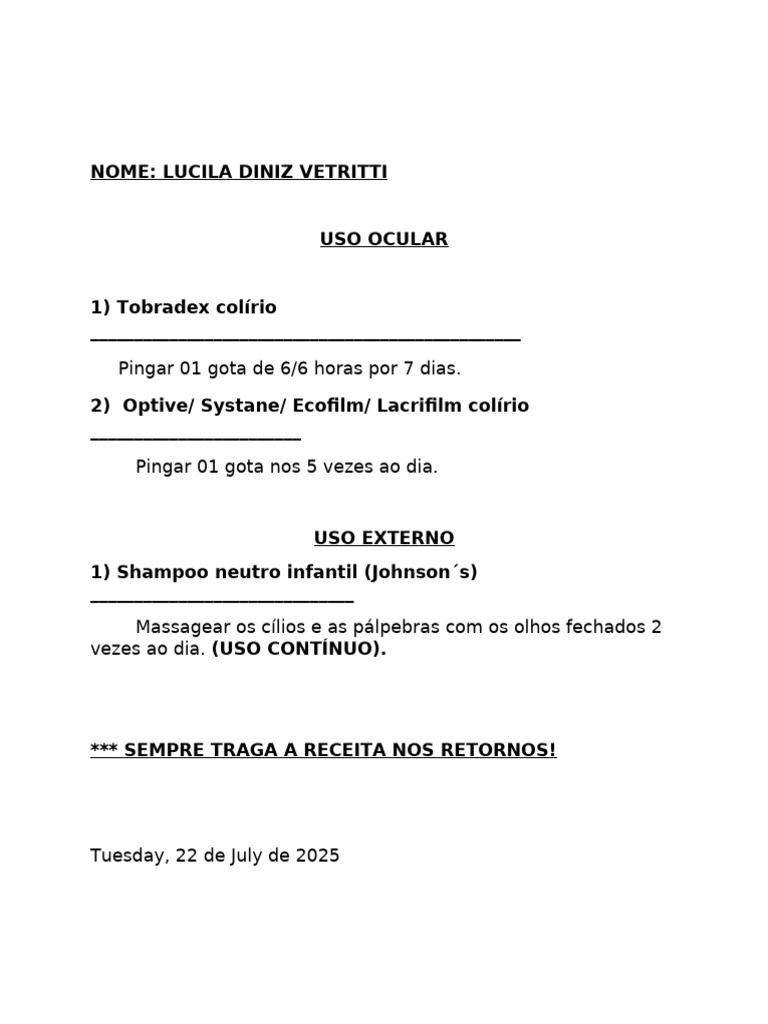Uso de Colírios e Receitas Médicas | PDF