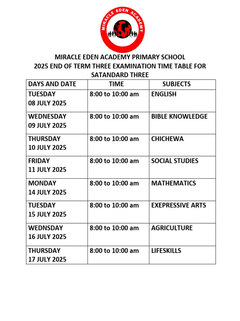Standard Three Term Three Time Table | PDF