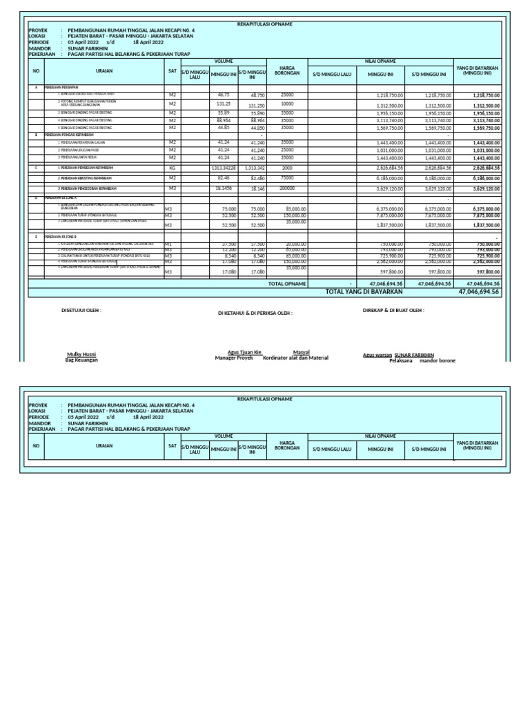 Rekap Opname Proyek Rumah Tinggal | PDF