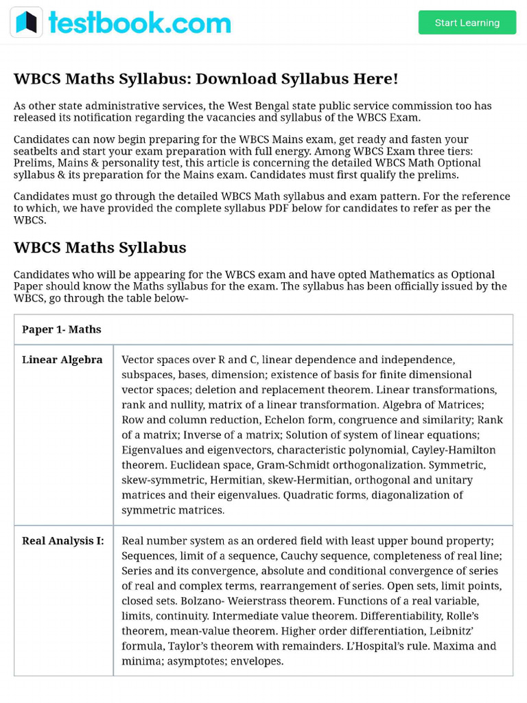 WBCS Maths Syllabus - Download Syllabus Here! | PDF