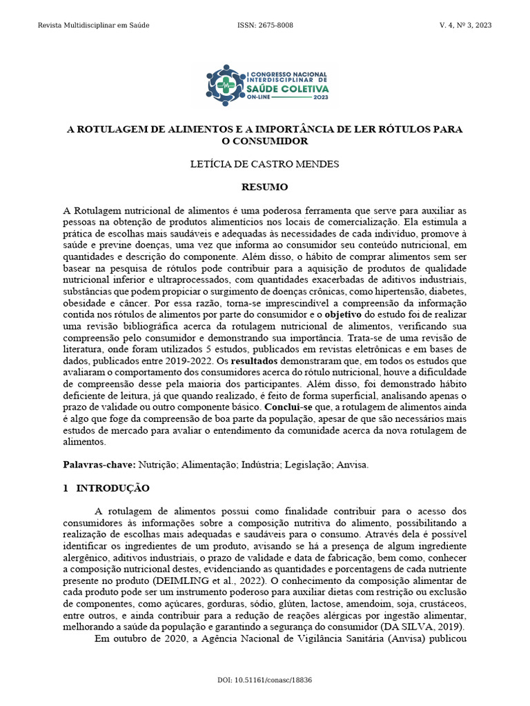 Importância da Leitura de Rótulos Alimentares | PDF | Alimentos | Diabetes