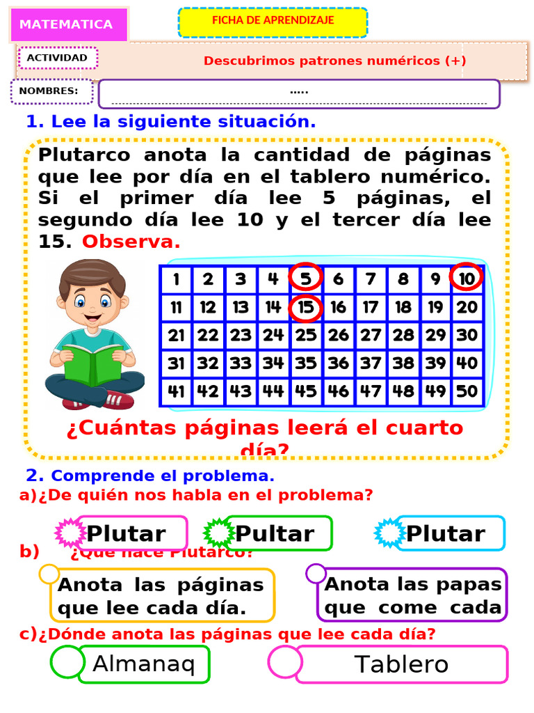 FICHA-MATE-Descubrimos Patrones Numéricos (+) | PDF