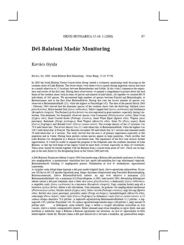 Dél-Balatoni Madár Monitoring | PDF