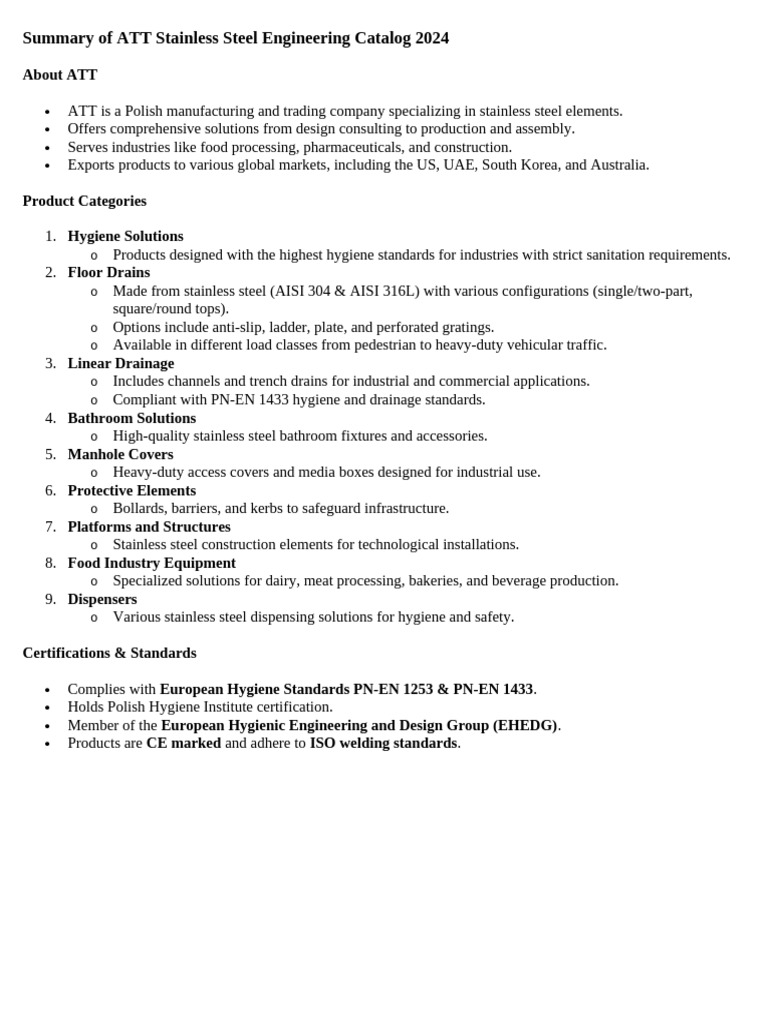 ATT Stainless Steel Engineering Catalog 2024 | PDF