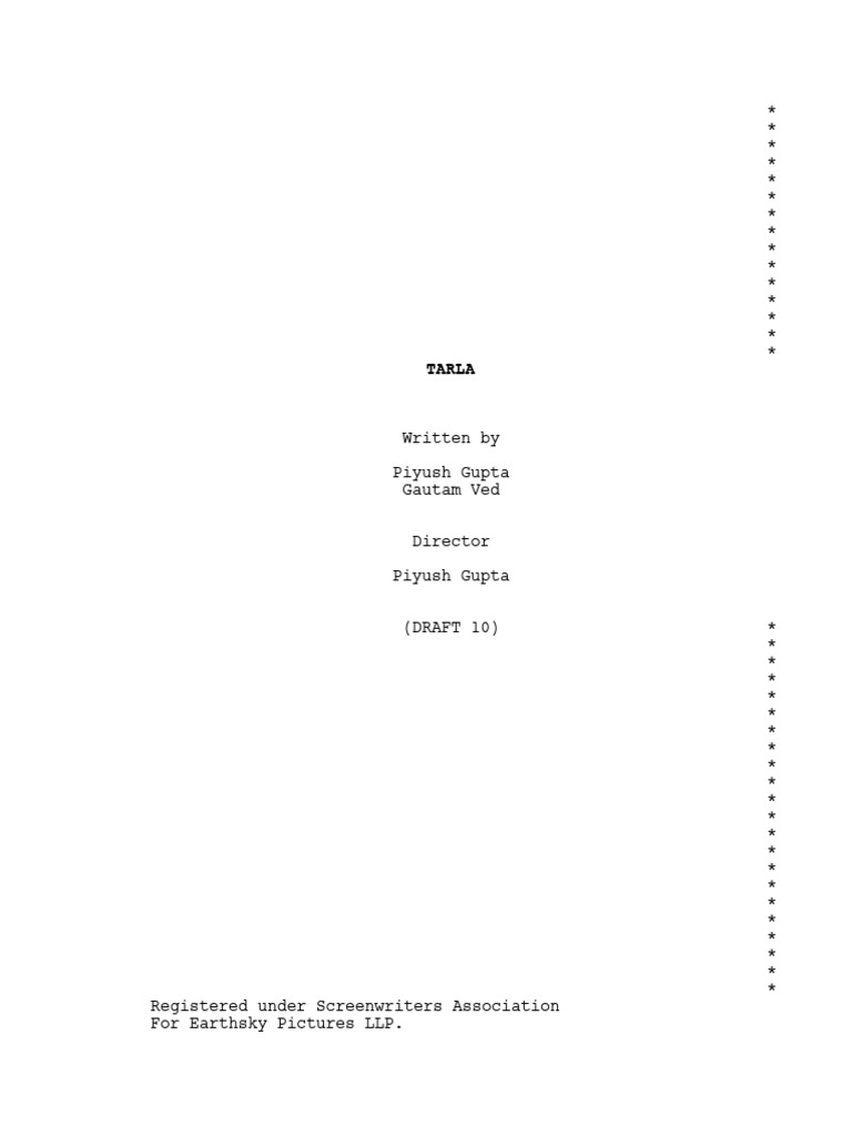 Tarla Script - 1st MARCH Draft | PDF