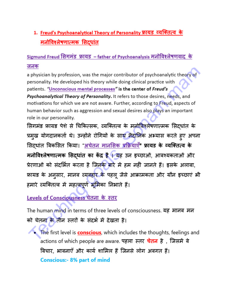 Psychoanalytic Theory of Sigmund Frued - Watermark | PDF