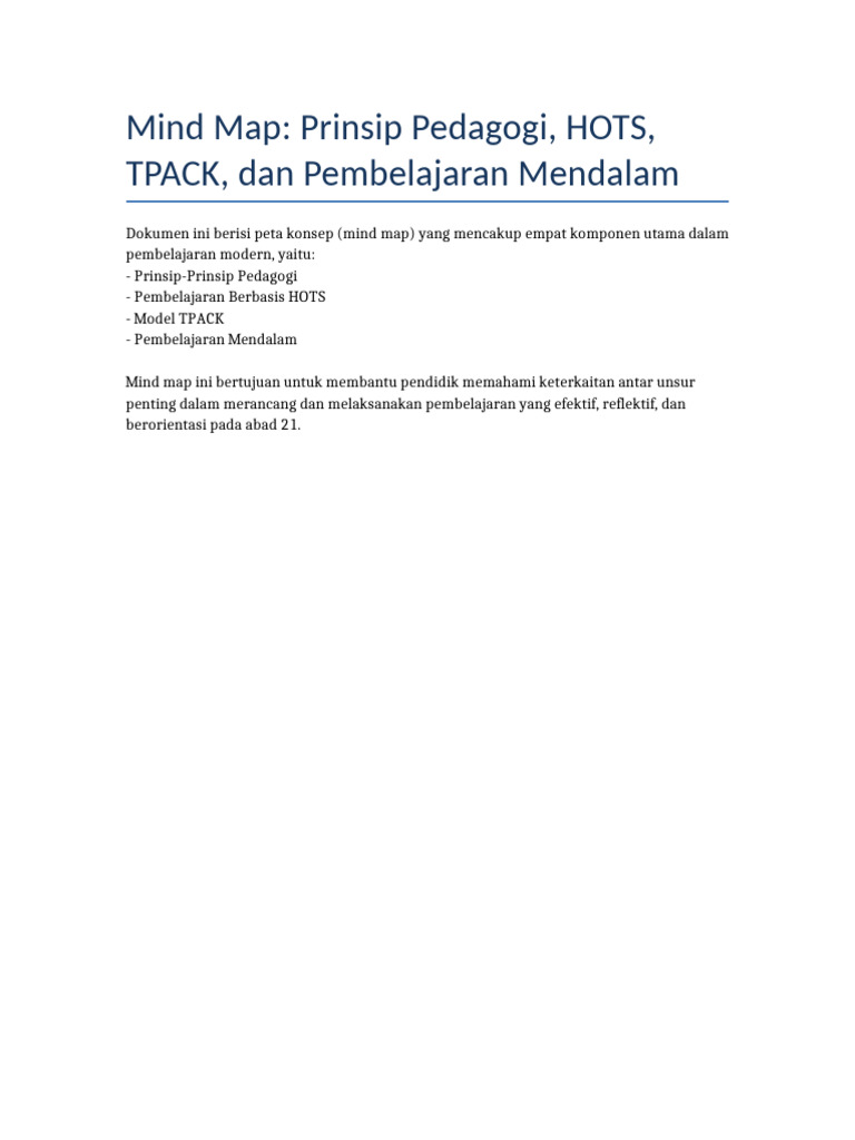 MindMap Pedagogi HOTS TPACK PembelajaranMendalam | PDF