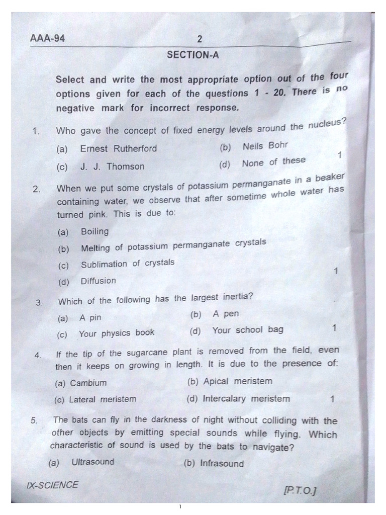 Class 9 Science Paper 2023 - 2024 | PDF