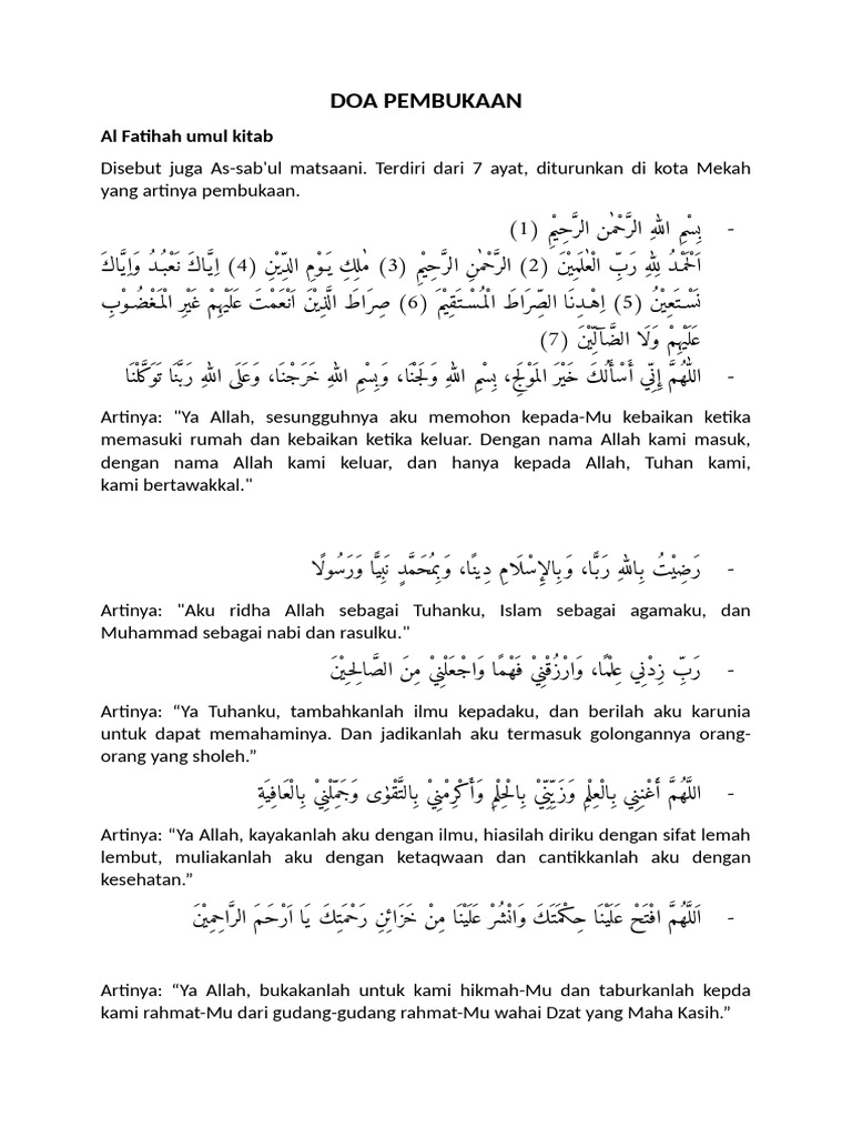 Doa Pembukaan Dan Penutupan | PDF